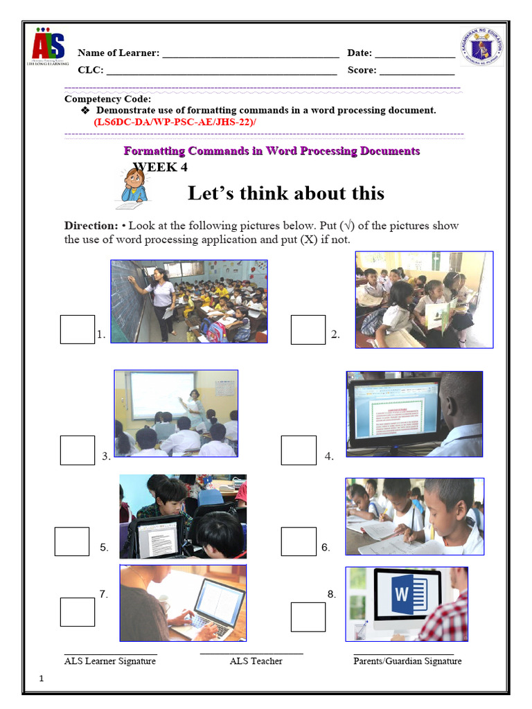 Week 4 LS6 (Formatting Commands) Worksheets | PDF | Writing | Written Communication