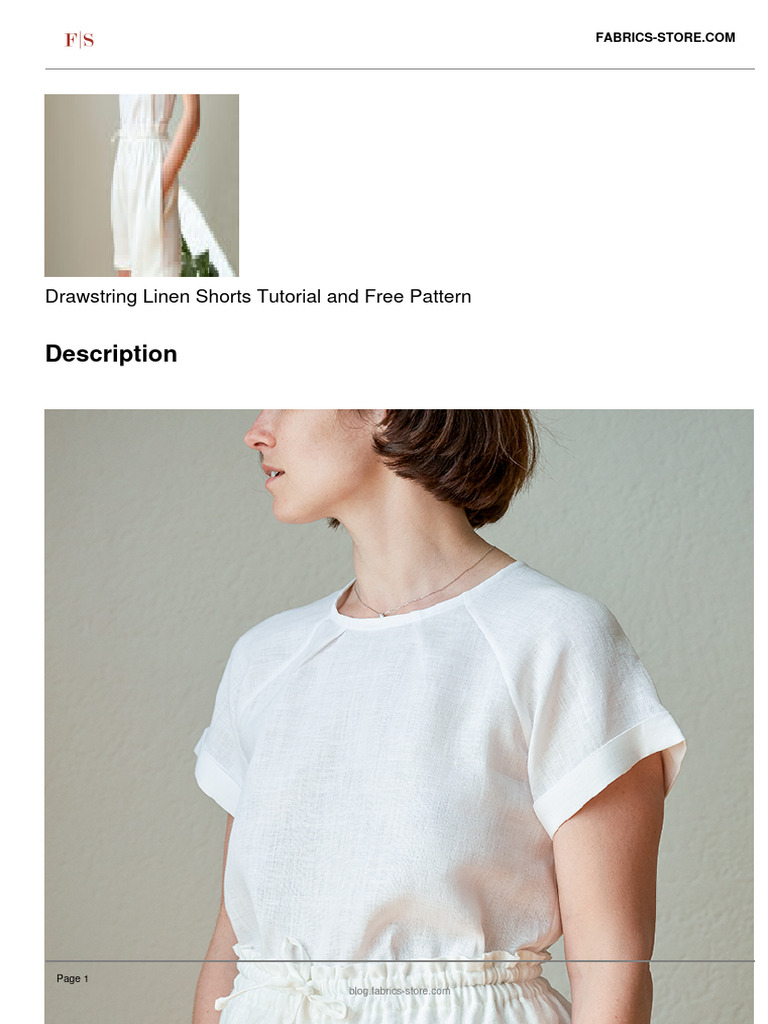 Drawstring Linen Shorts Pattern Guide | PDF | Seam (Sewing) | Clothing