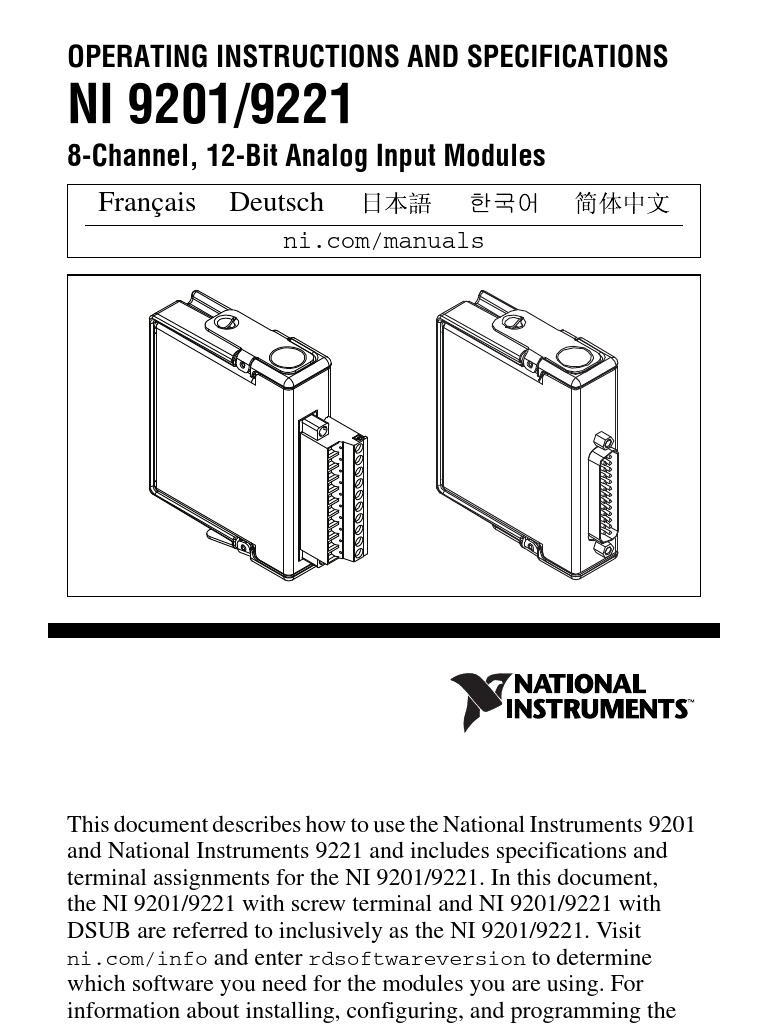Ni 9201 | PDF | Electromagnetic Compatibility | Electrical Connector