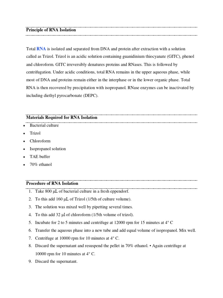 RNA Extraction | PDF | Precipitation (Chemistry) | Laboratories