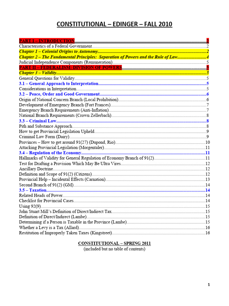 Edinger Law 100 - Constitutional Law Full 2010 Megan Dyler | PDF ...
