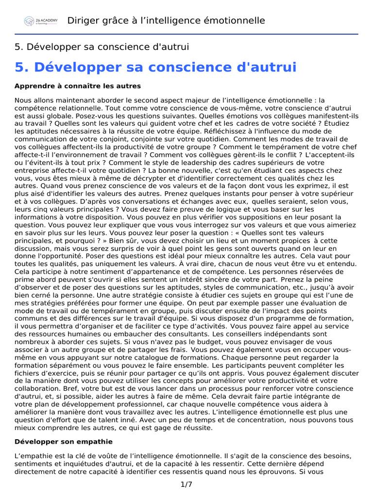 Développer sa conscience d'autrui | PDF | Intelligence émotionnelle ...