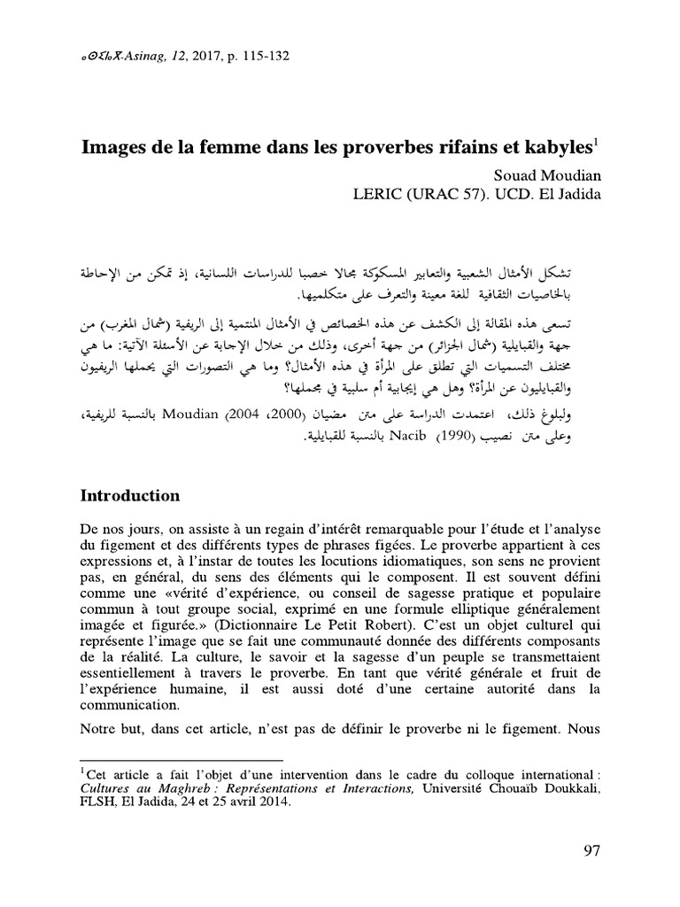 Images de La Femme Dans Les Proverbes Rifains Et Kabyles | PDF