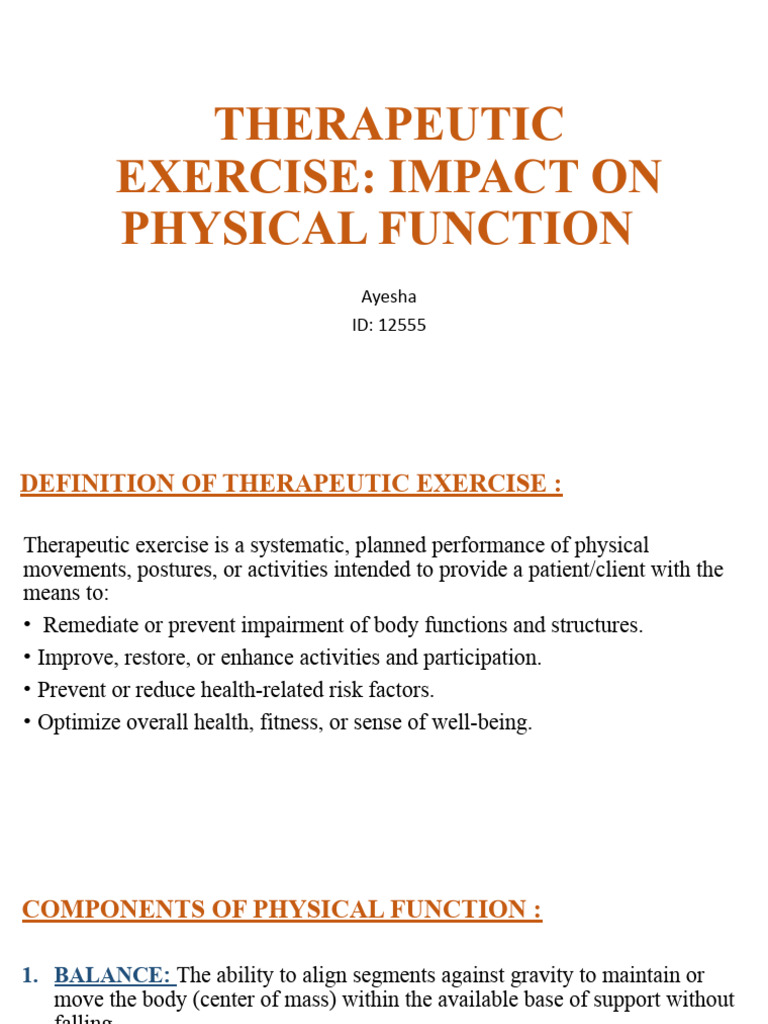 Therapeutic Exercise Presentation | PDF | Balance (Ability) | Clinical ...