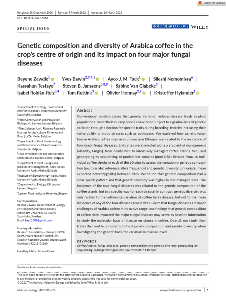Genetic composition of coffee | PDF | Single Nucleotide Polymorphism ...