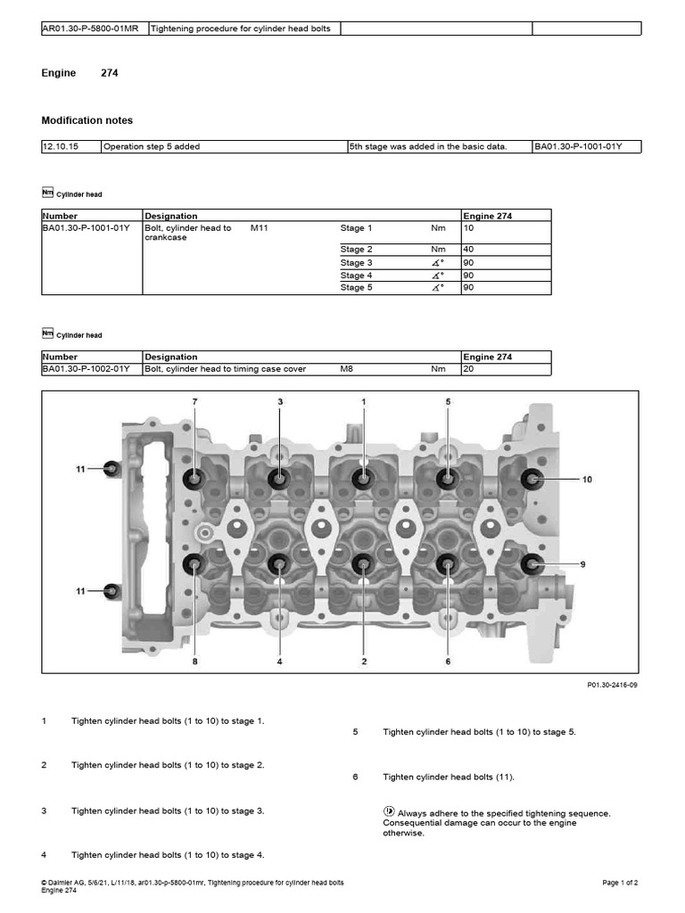 Headbolts M274 Torque | PDF | Engines | Internal Combustion Engine