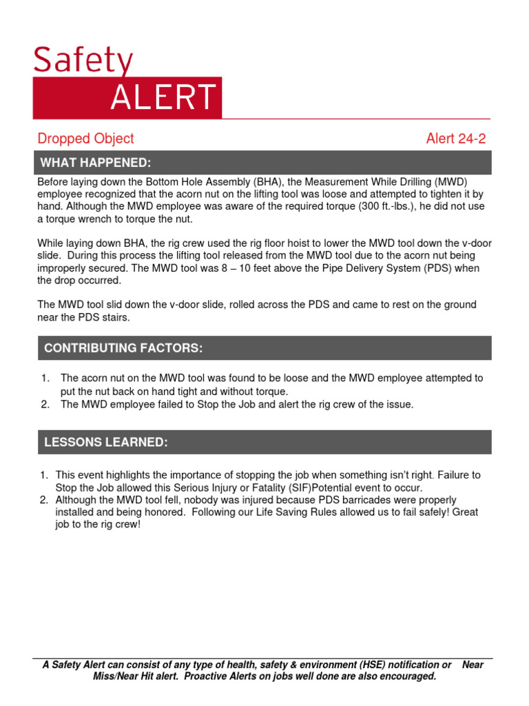 IADC Safety Alert: Dropped Object Incident | PDF | Home & Garden ...
