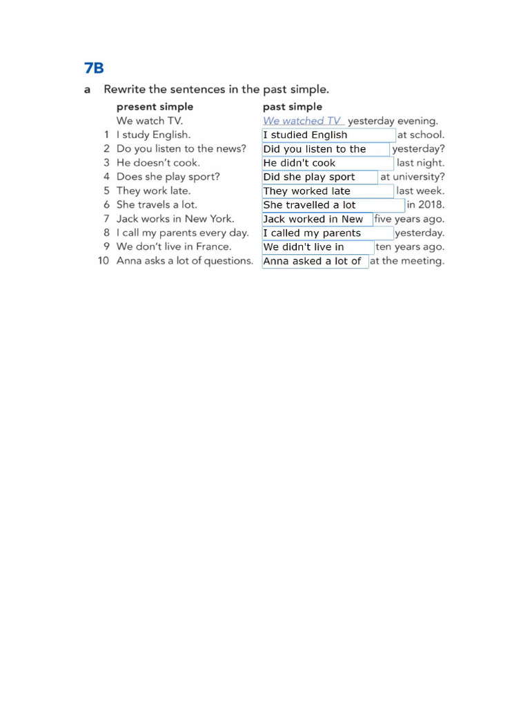 Grammar Bank 7B - Exercise A - Key | PDF