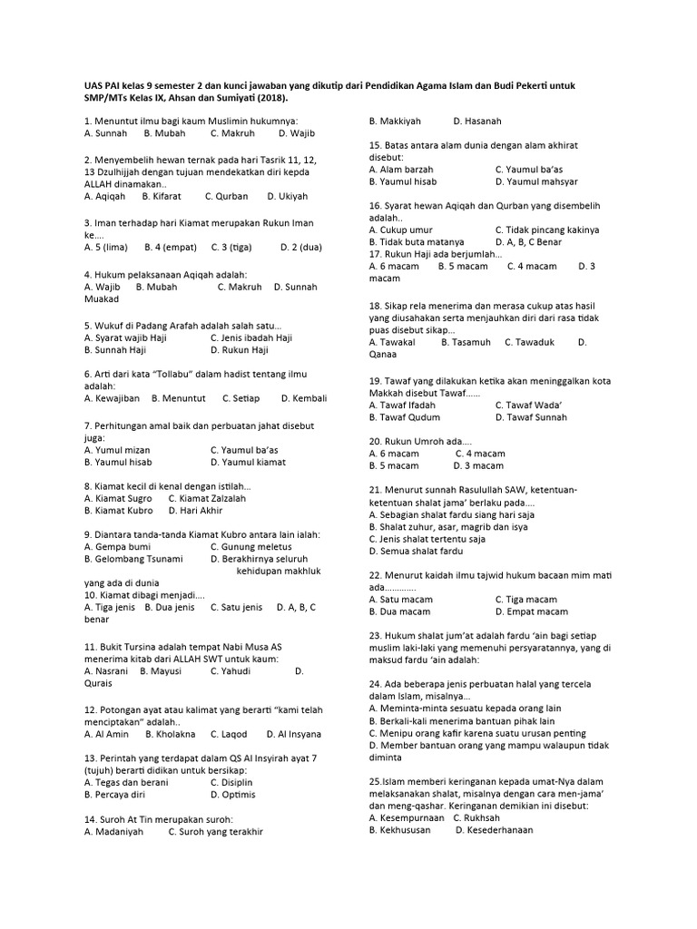 Soal UAS PAI k13 Cetak | PDF