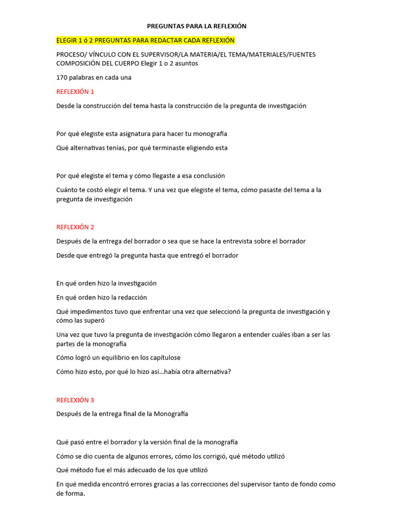Preguntas para La Reflexión Mono | PDF | Aprendizaje | Pensamiento