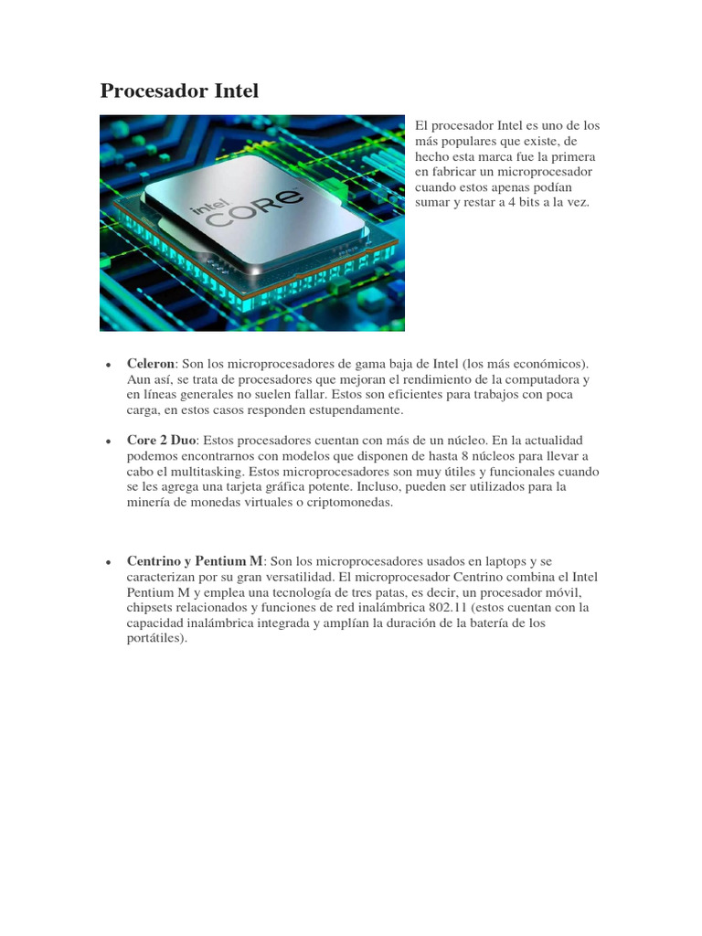 Procesador | PDF | Microprocesador | Intel