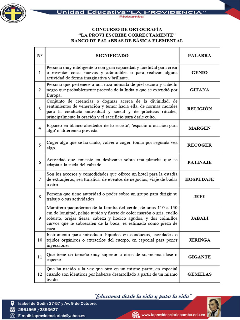 Concurso Ortografía: Banco de Palabras | PDF | Mamíferos