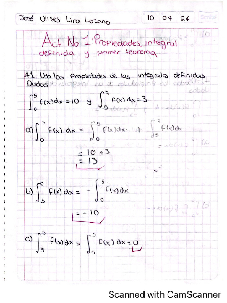 Actividad No.1.Propiedades, Integral Definida y 1er Teorema | PDF