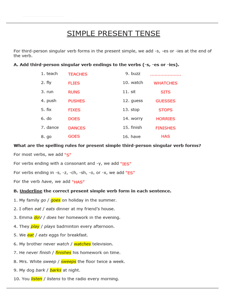 Simple Present Tense Rules and Exercises | PDF | Verb | Linguistics