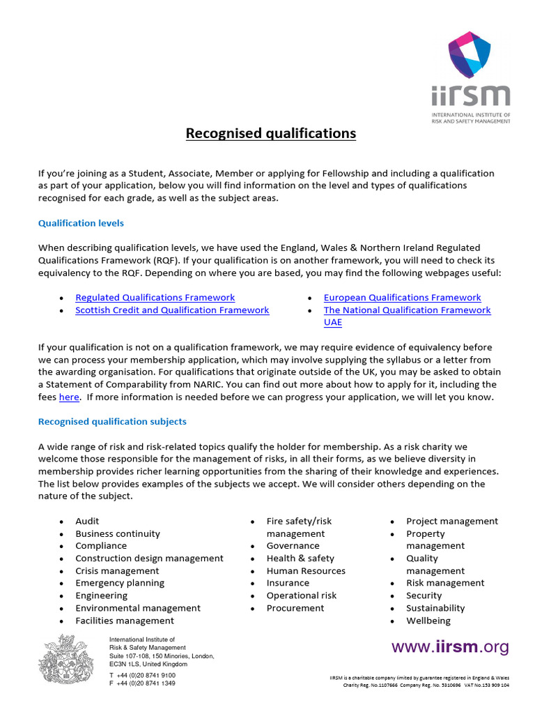 List of Qualifications | PDF | Educational Stages | Qualifications