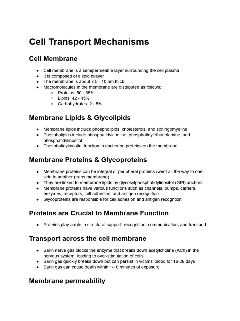 Cell Transport Mechanisms Lecture Notes | PDF | Cell Membrane | Osmosis