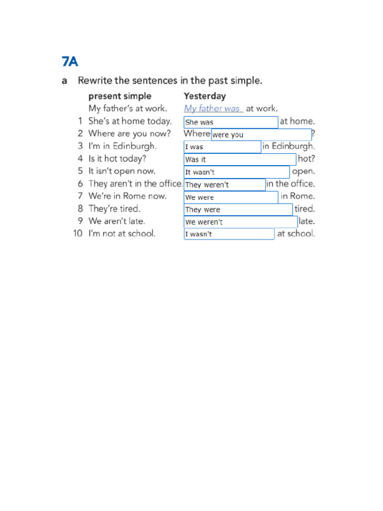 7A Grammar Bank - Exercise A - Key | PDF