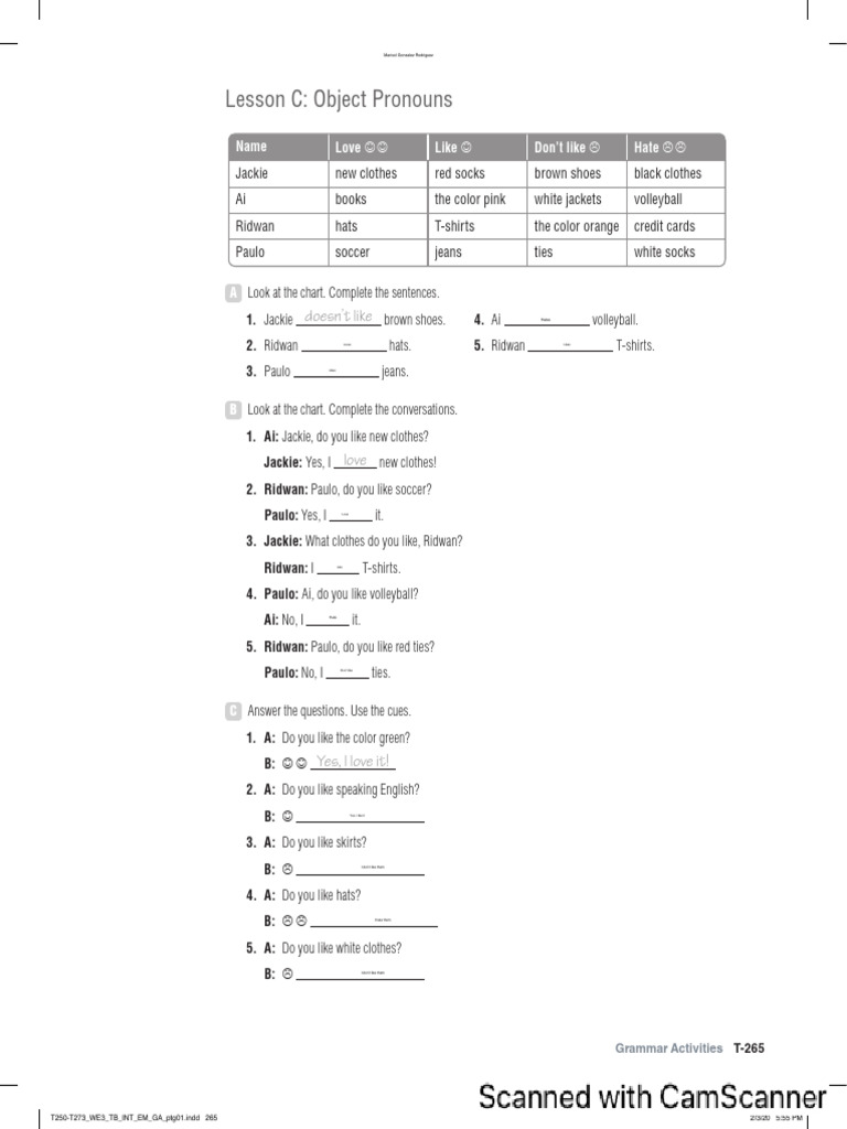 World English 3e Level Intro Grammar Activities Unit 8 Lesson C | PDF ...