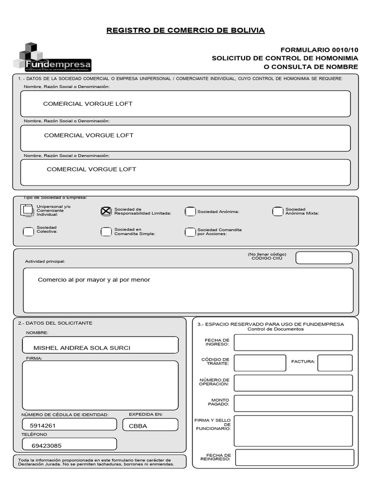 Formulario 0010 10 Solicitud de Control | Descargar gratis PDF ...