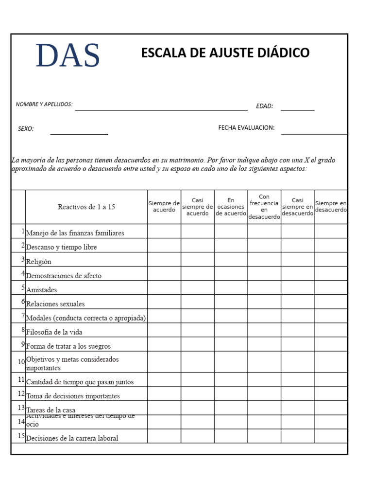 Escala Ajuste Diadico | PDF