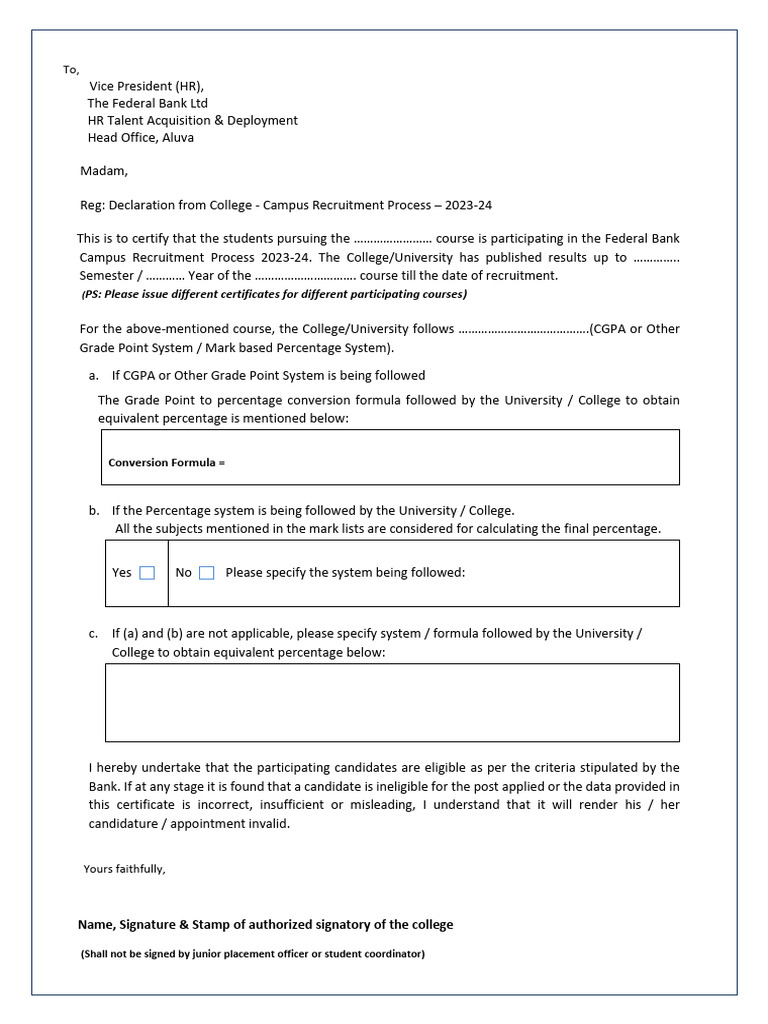 Declaration From College | PDF | Career & Growth