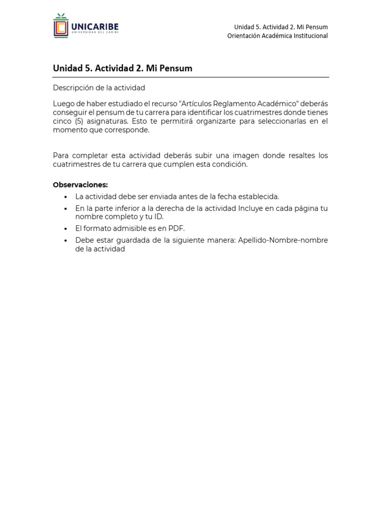 Unidad 5. Actividad 2. Mi Pensum. | PDF