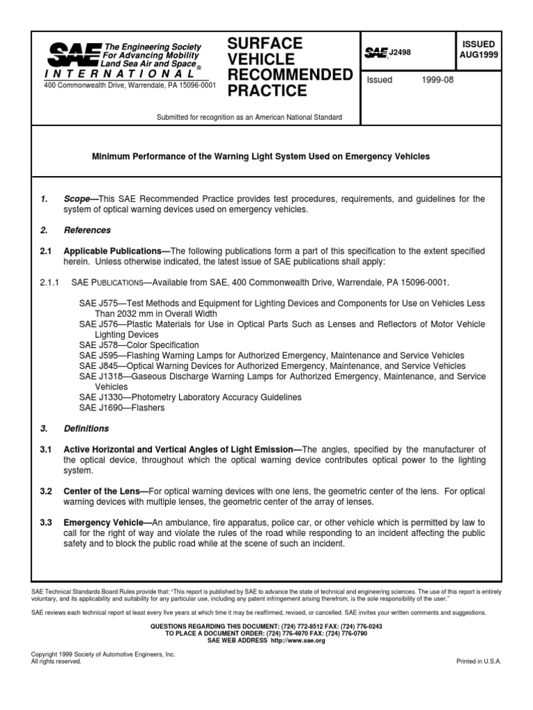 SAE--J2498-1999 | Optics | Traffic