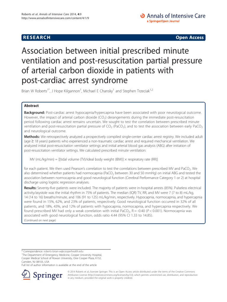 Association Between Initial Prescribed Minute Ventilation and Post ...