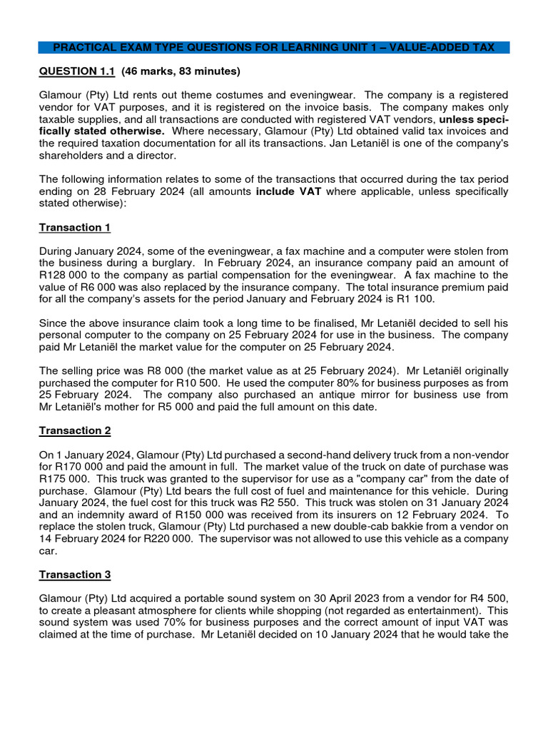 LU1 - Practical Questions - VAT | PDF | Value Added Tax | Taxes