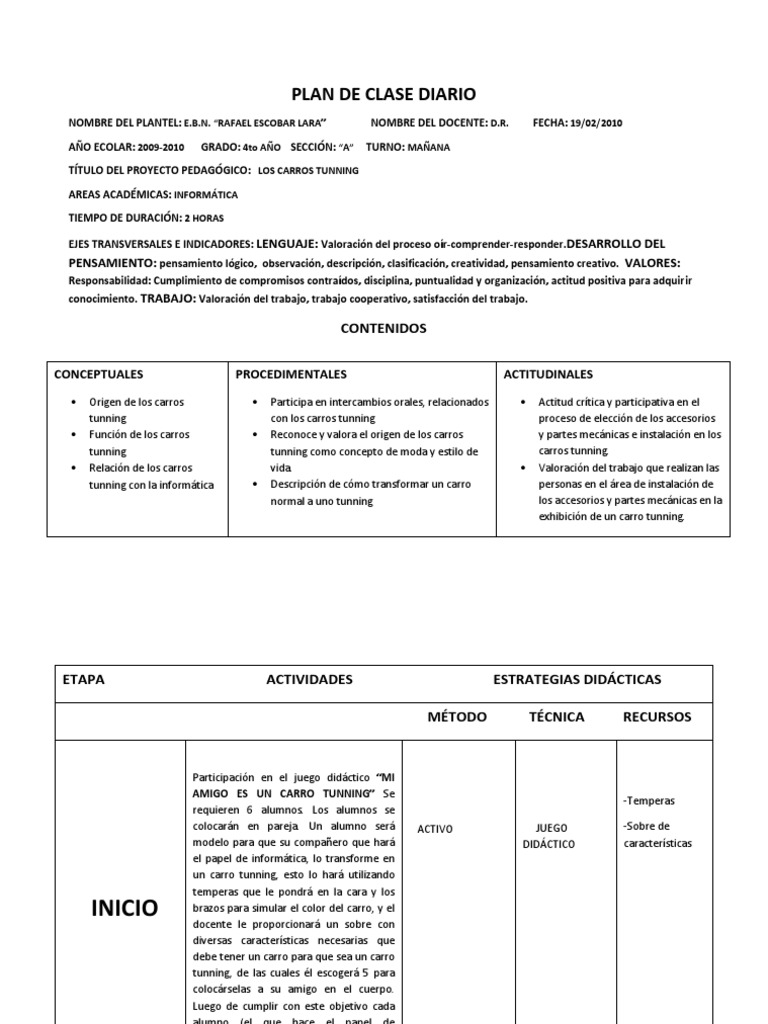 Plan de Clase Diario | PDF | Maestros | Dibujo