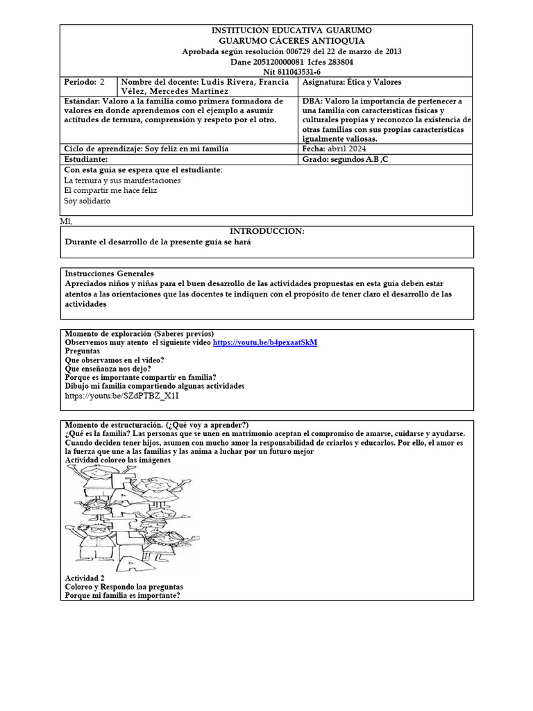 Guia Etica y Valores Segundo Periodo Grados Segundos | PDF | Enseñando | Aprendizaje
