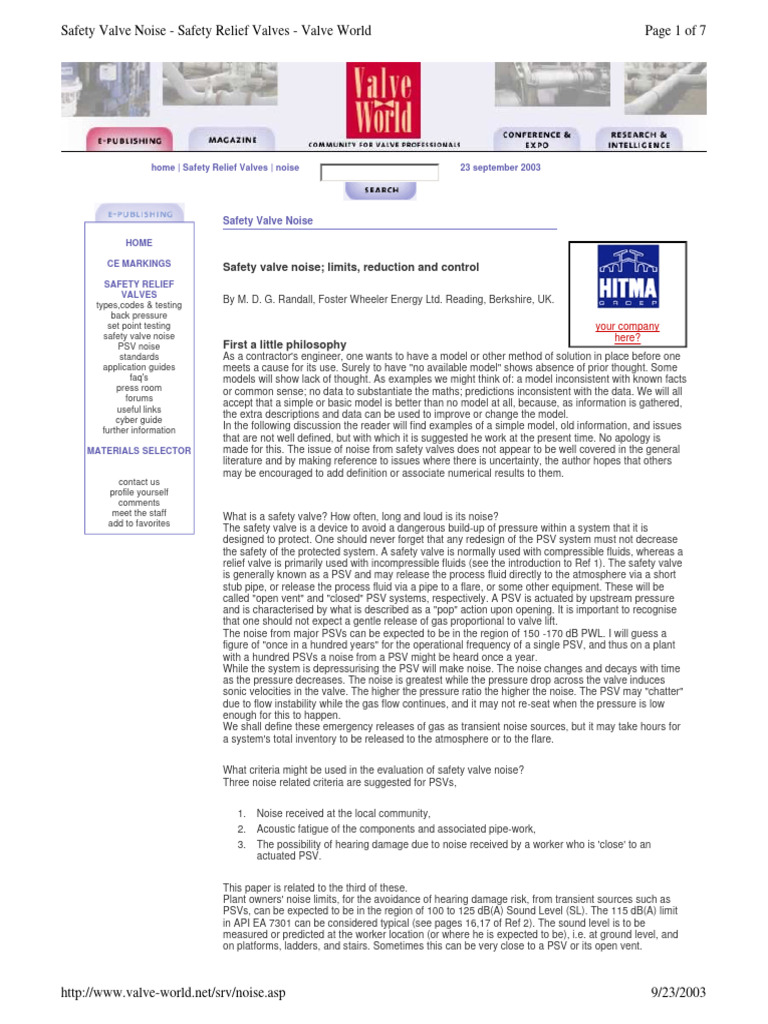 Safety Valve Noise Control Methods | PDF | Noise | Logarithm