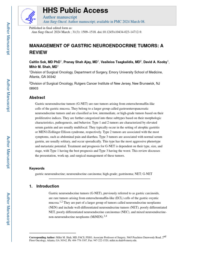 MANAGEMENT OF GASTRIC NEUROENDOCRINE TUMORS A REVIEW | PDF | Metastasis | Neoplasms