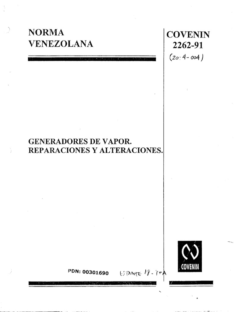 COVENIN 2262-91-Generadores de Vapor-Reparaciones y Alteraci | PDF