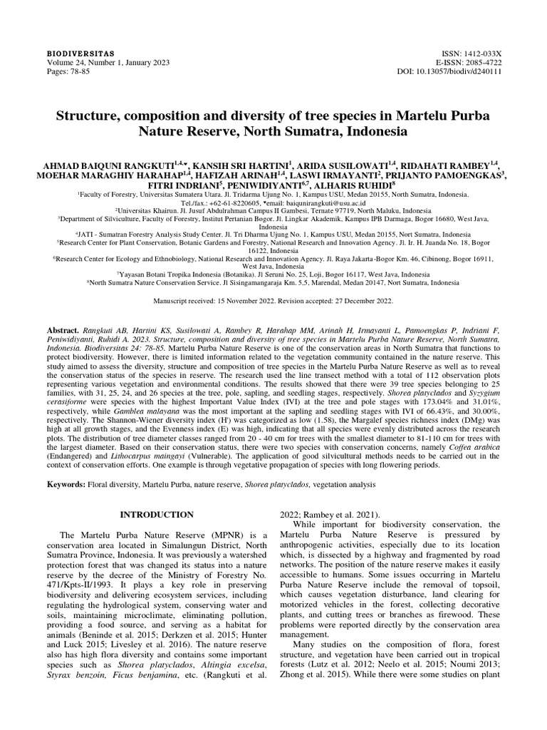 Structure, Composition and Diversity of Tree Species in Martelu Purba ...