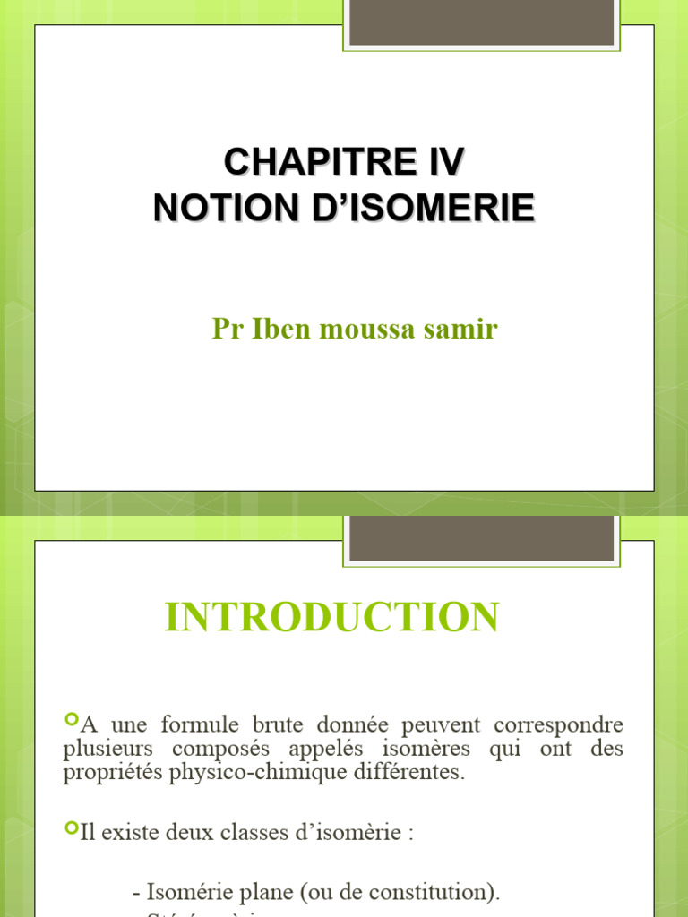Chap4 Diapo | PDF | Chiralité (chimie) | Isomère