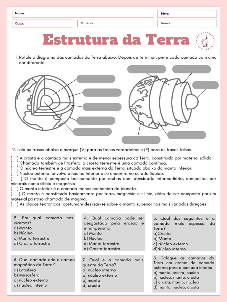 Atividades - Estrutura Da Terra | PDF | Terra | Planetas terrestres