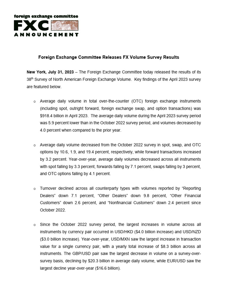 Volume Survey Press Release 07312023 | PDF | Foreign Exchange Market ...