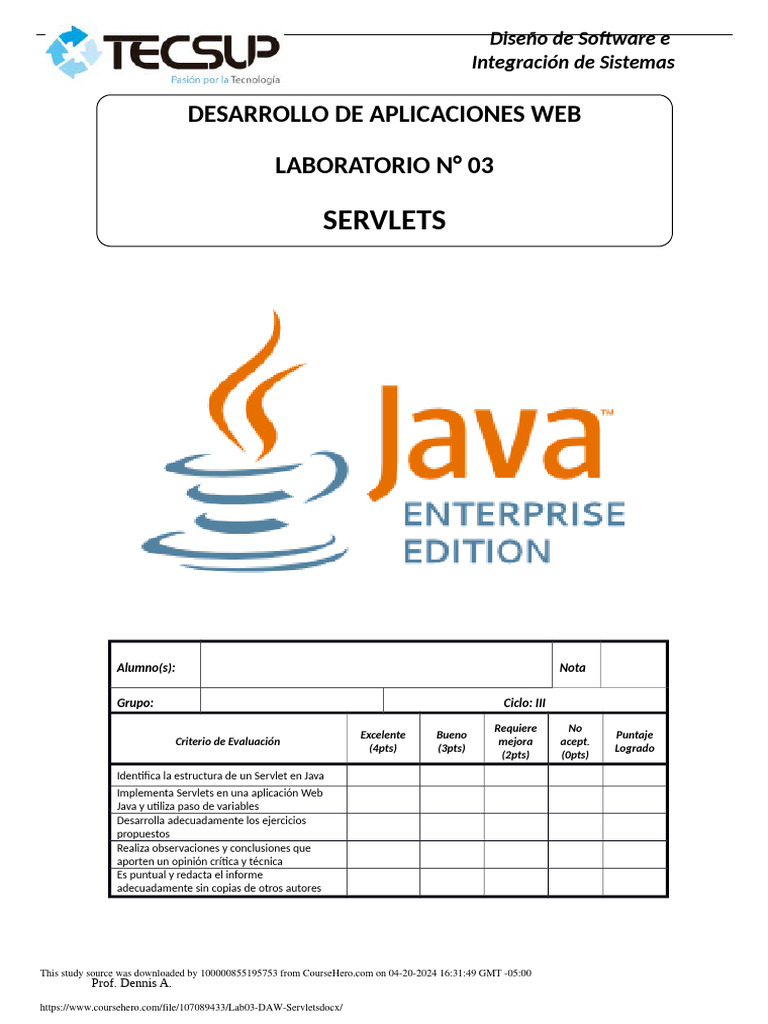 Laboratorio de Servlets en Java | PDF | Java (lenguaje de programación) | Software
