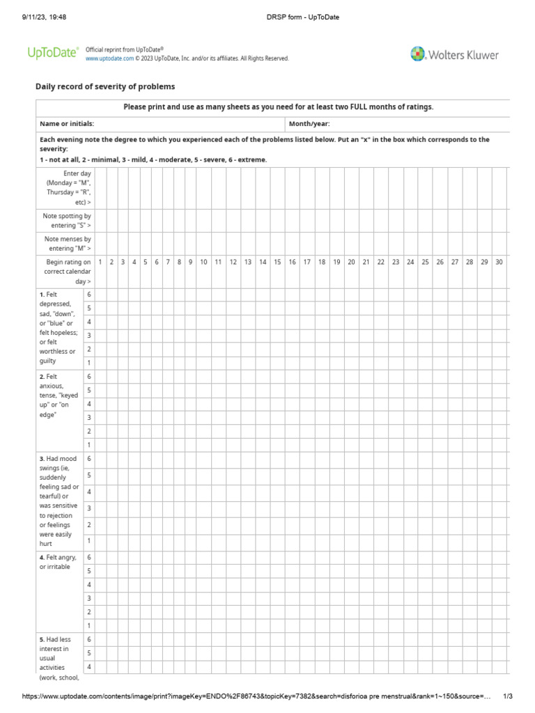 DRSP Form - UpToDate | Download Free PDF | Diseases And Disorders | Medical Specialties