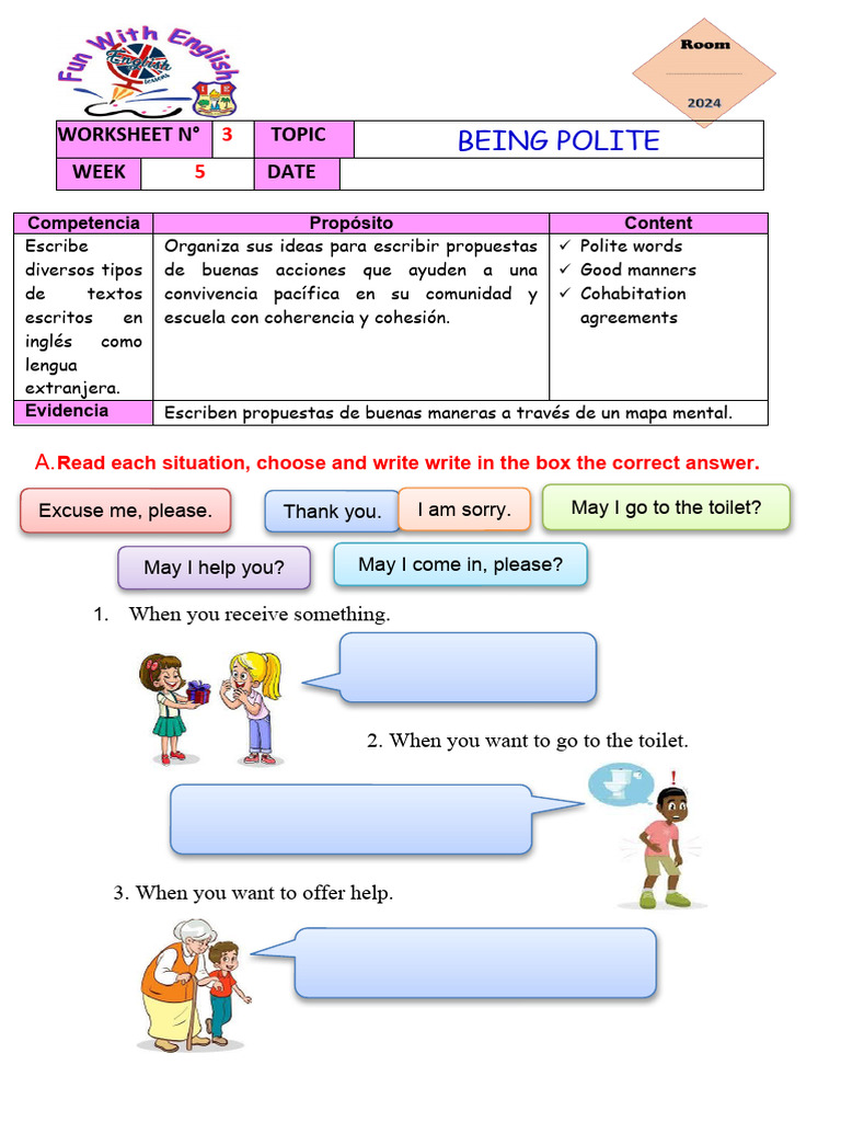 Worksheet-3-polite words-1° año (1) | PDF