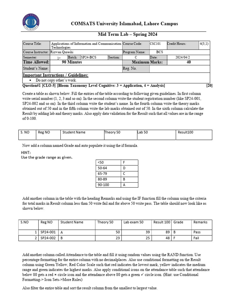 ICT Lab Mid Term Exam | PDF | Computing ICT Lab Mid Term Exam | PDF | Computing