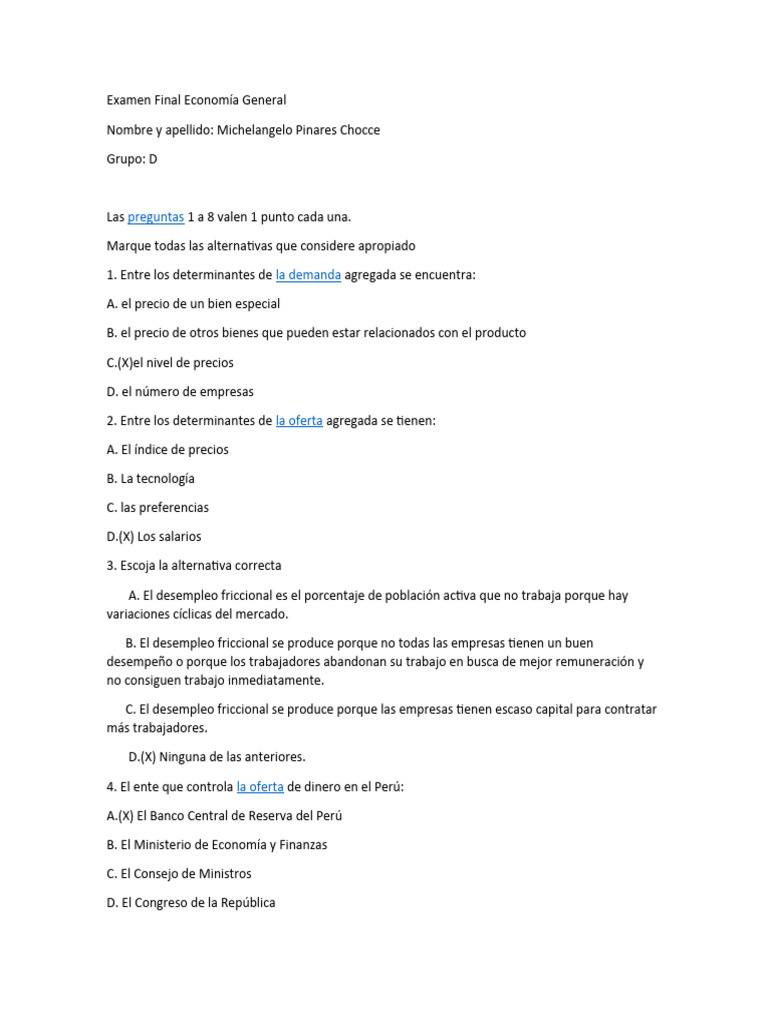 Examen Final Economía General (RESUELTO) | PDF | Precios | Inflación