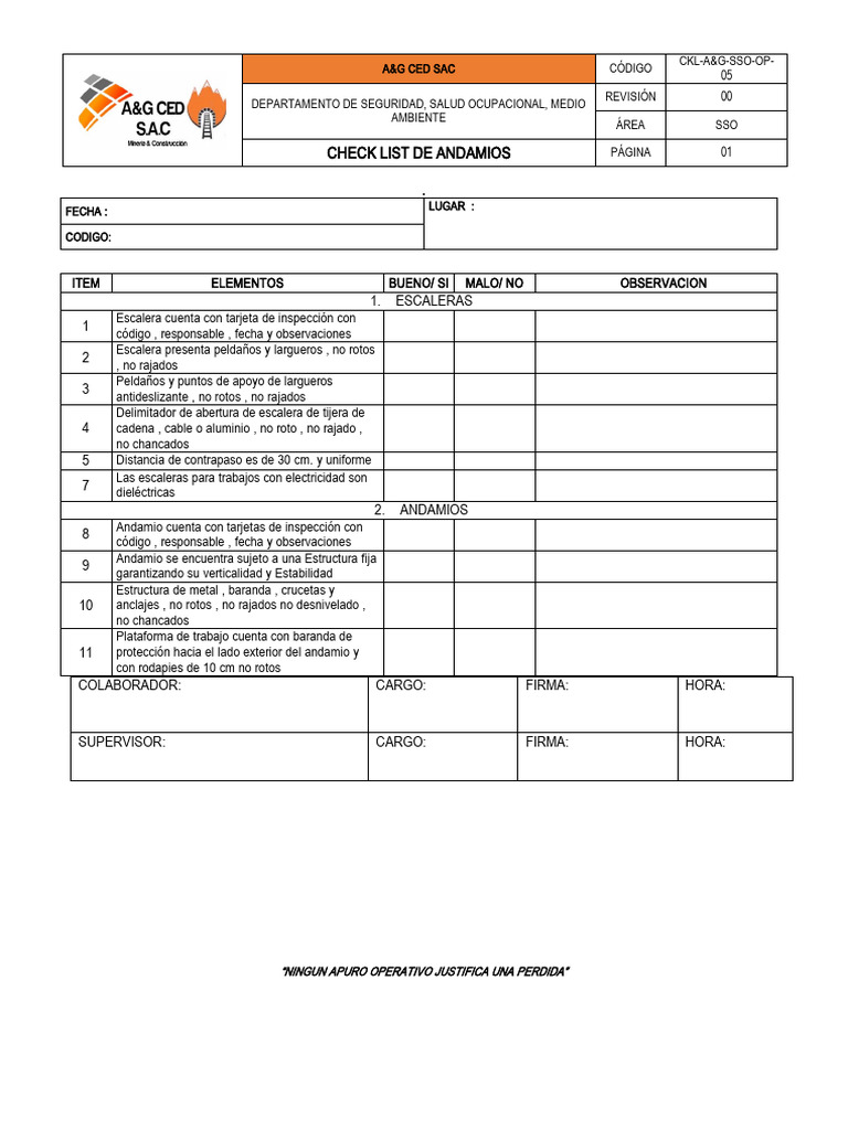 Checklist De Seguridad Para Andamios Y Escaleras Pdf