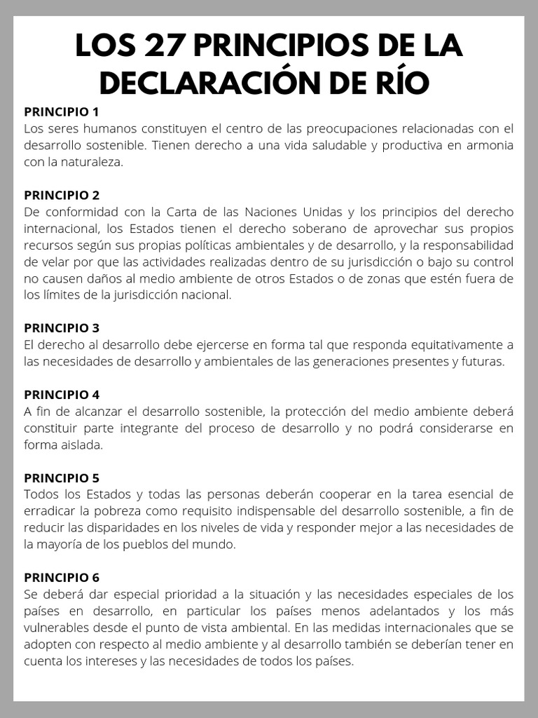 27 Principios de Rio de Janeiro | PDF | Desarrollo sostenible | Entorno ...