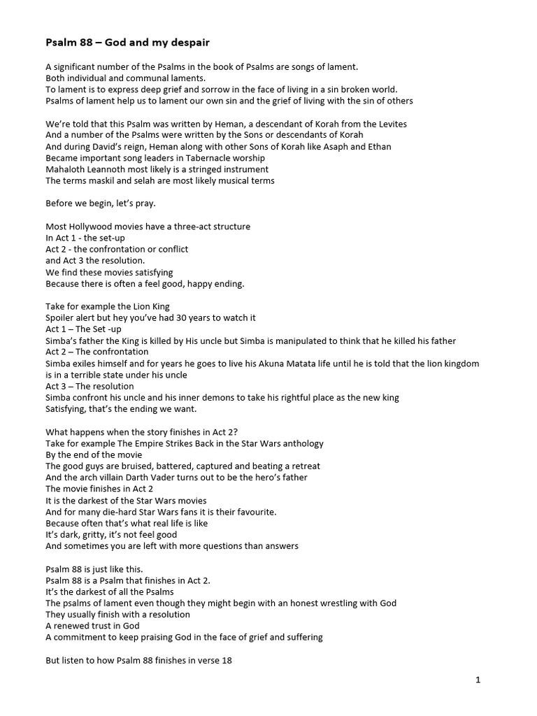 Psalm 88 Transcript | PDF | Psalms | Jesus