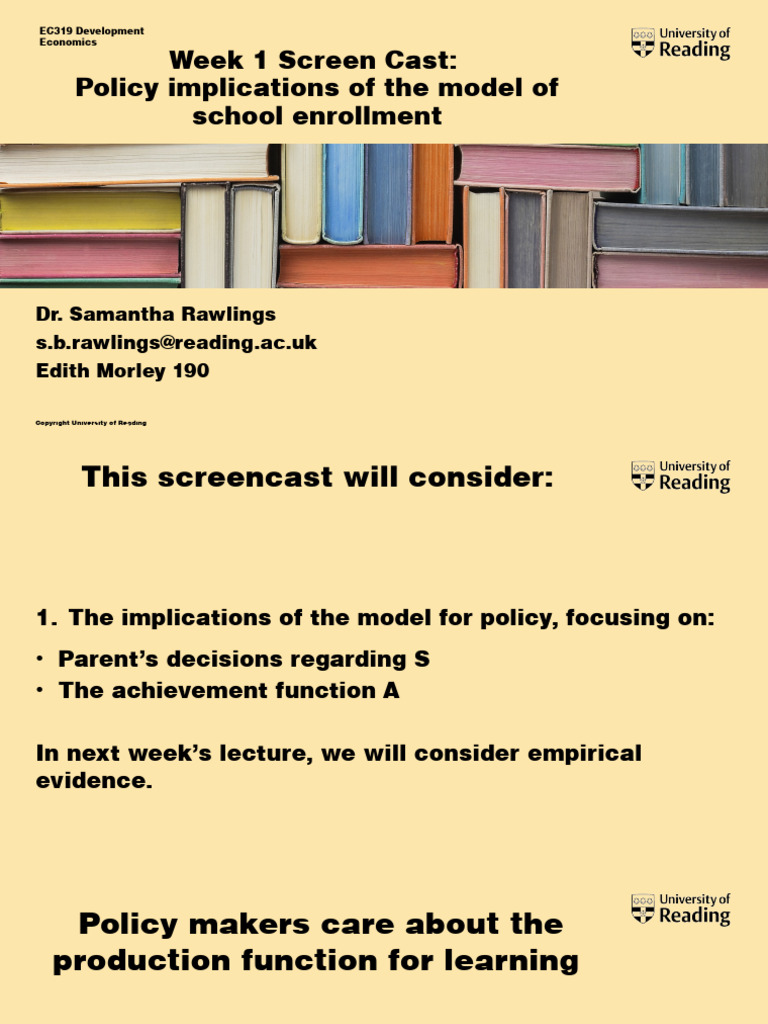 Week 1 Screencast - Policy Implications of The Model - Bbslides | PDF | Policy | Economies