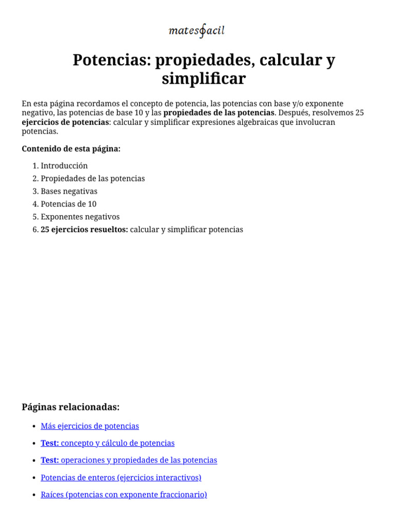 Ejercicios Resueltos de Potencias - Calcular y Simplificar | PDF | Exponenciación | Multiplicación