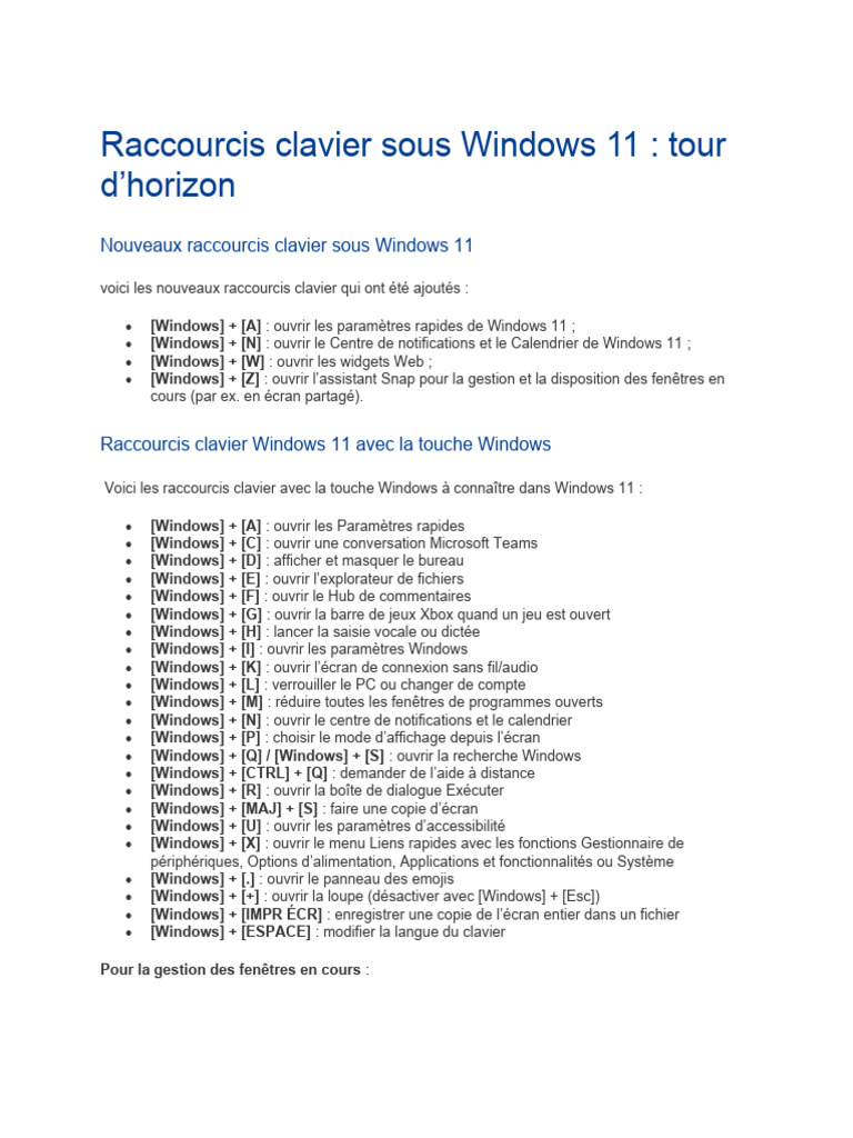 Raccourcis Clavier Essentiels Windows 11 | PDF | Microsoft Windows ...
