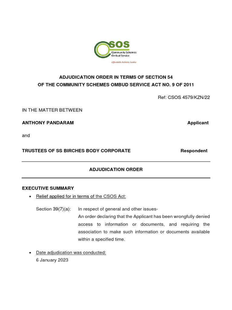 CSOS Adjudication Order: Access to Documents | PDF | Trustee | Fiduciary